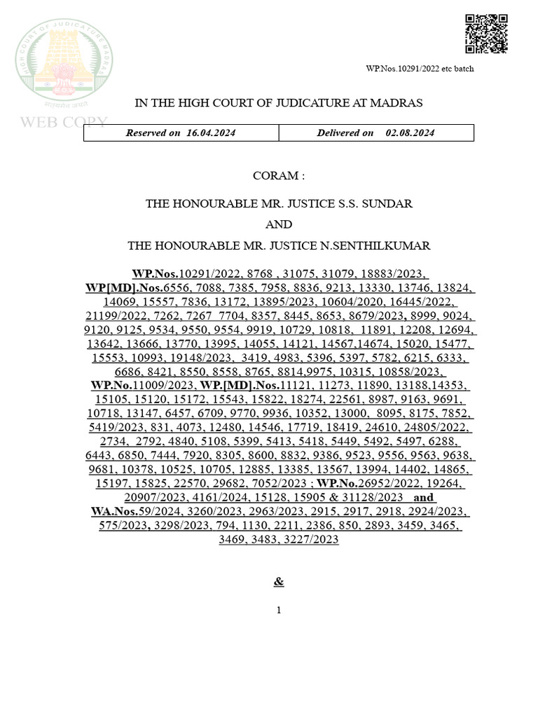 Case Number 10291 2022 Madras High Court | PDF | Writ | Certiorari