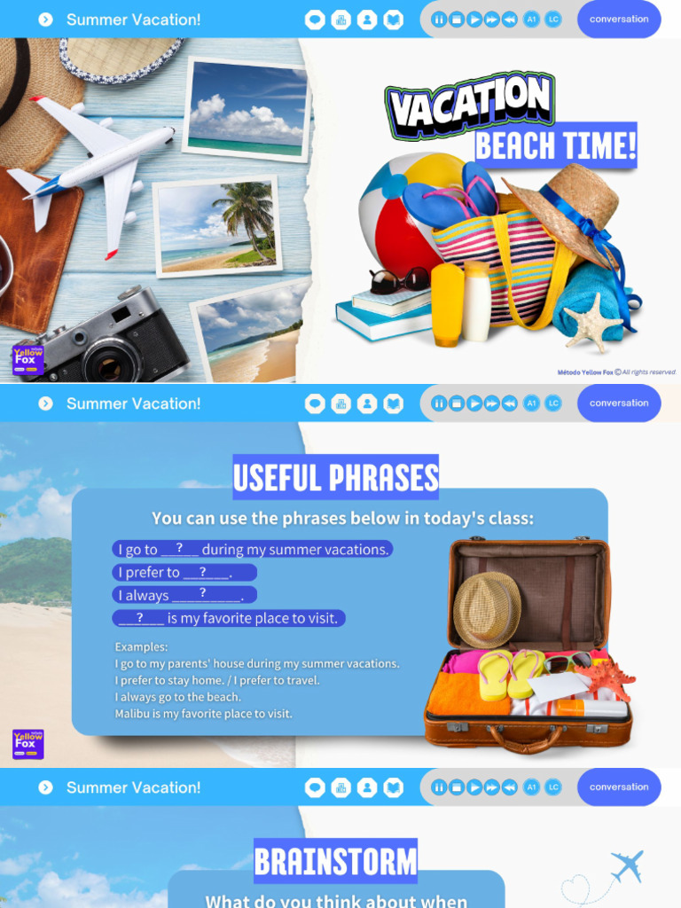 Summer Vacation - A1 - A2 Conversation Lesson @metodoyellowfox | PDF