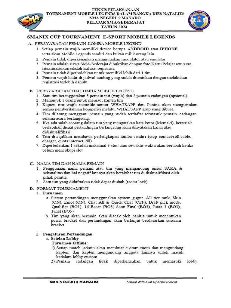 MEKANISME Dan TEKNIS PELAKSANAAN SMANIX CUP E-SPORT MLBB TOURNAMENT | PDF