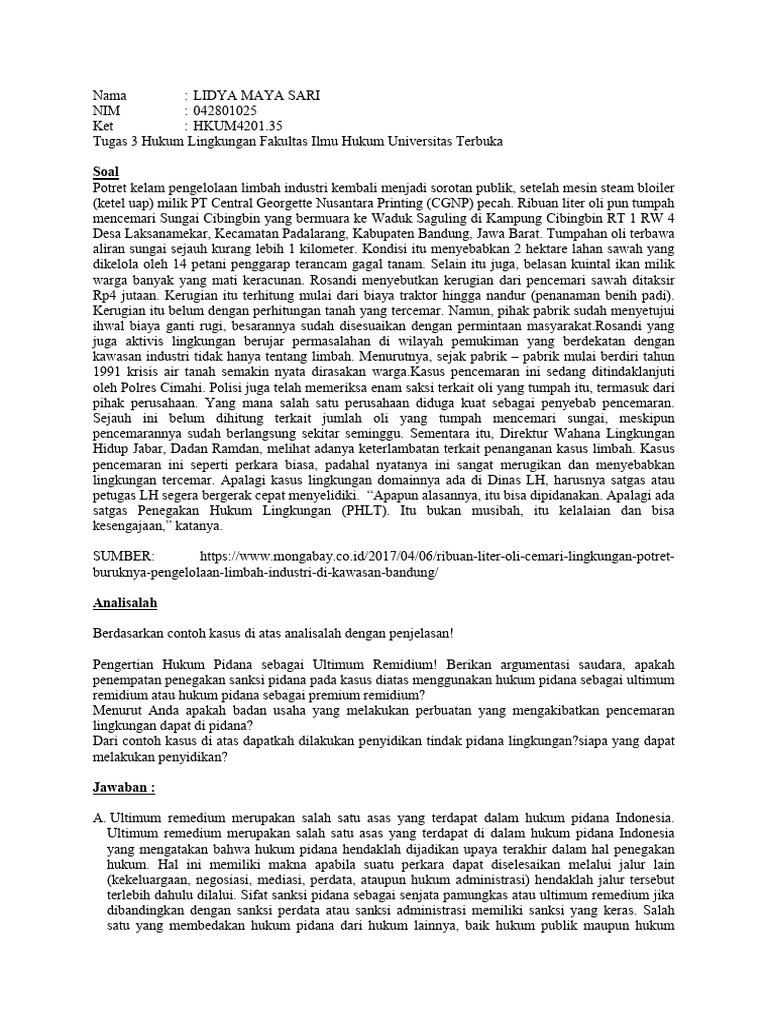 Tugas 3 Lidya Maya Sari Hukum Lingkungan | PDF