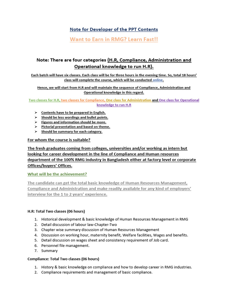 RMG Career Development Course Overview | PDF | Human Resources | Labor