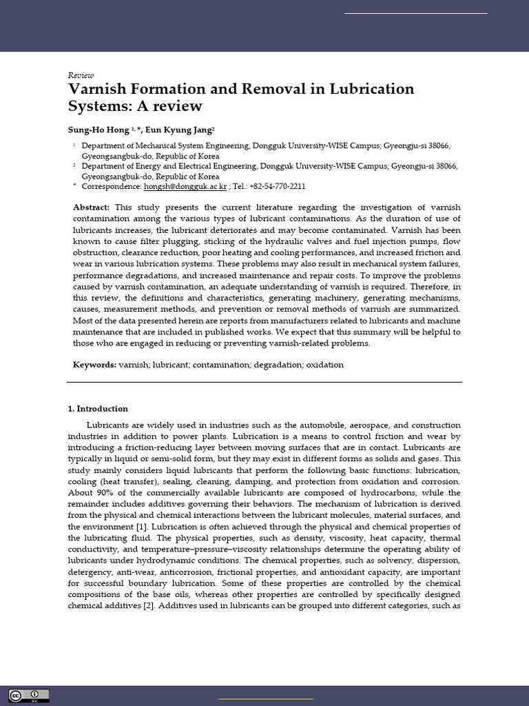 Varnish Formation and Removal in Lubrication System | PDF | Solubility ...