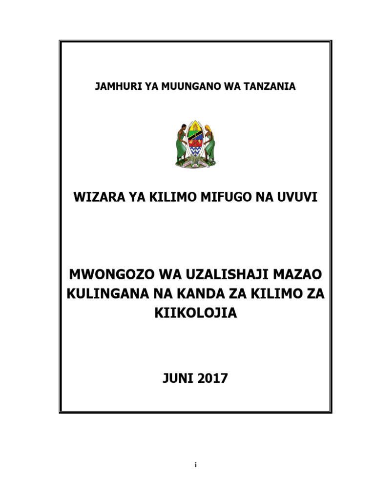 Mwongozo Uzalishaji Mazao Crop Guideline Tanzania 04july2017 | PDF