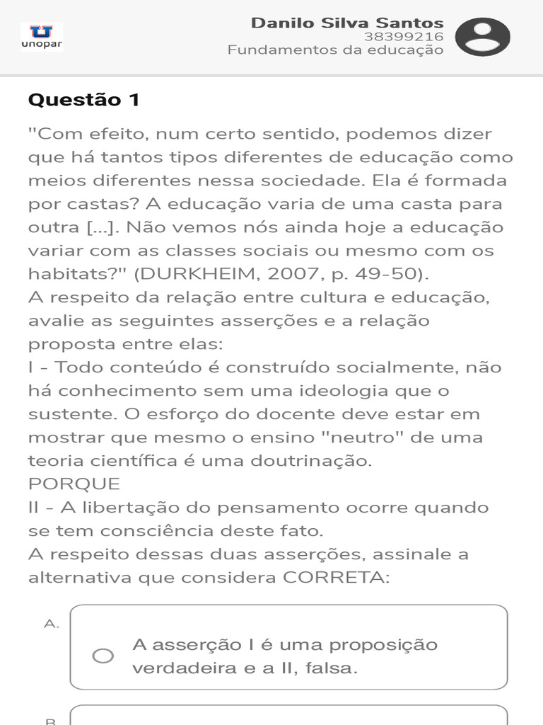 Cultura e Educação: Análise de Asserções | PDF