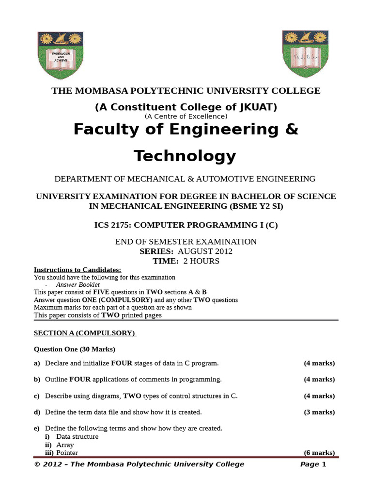 Ics 2175 Computer Programming I C | PDF | Pointer (Computer Programming) | Computer Programming