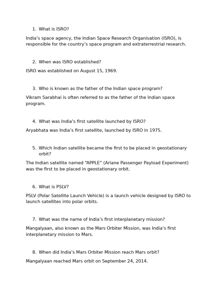 Science and ISRO Questions | PDF | Nasa | Space Station
