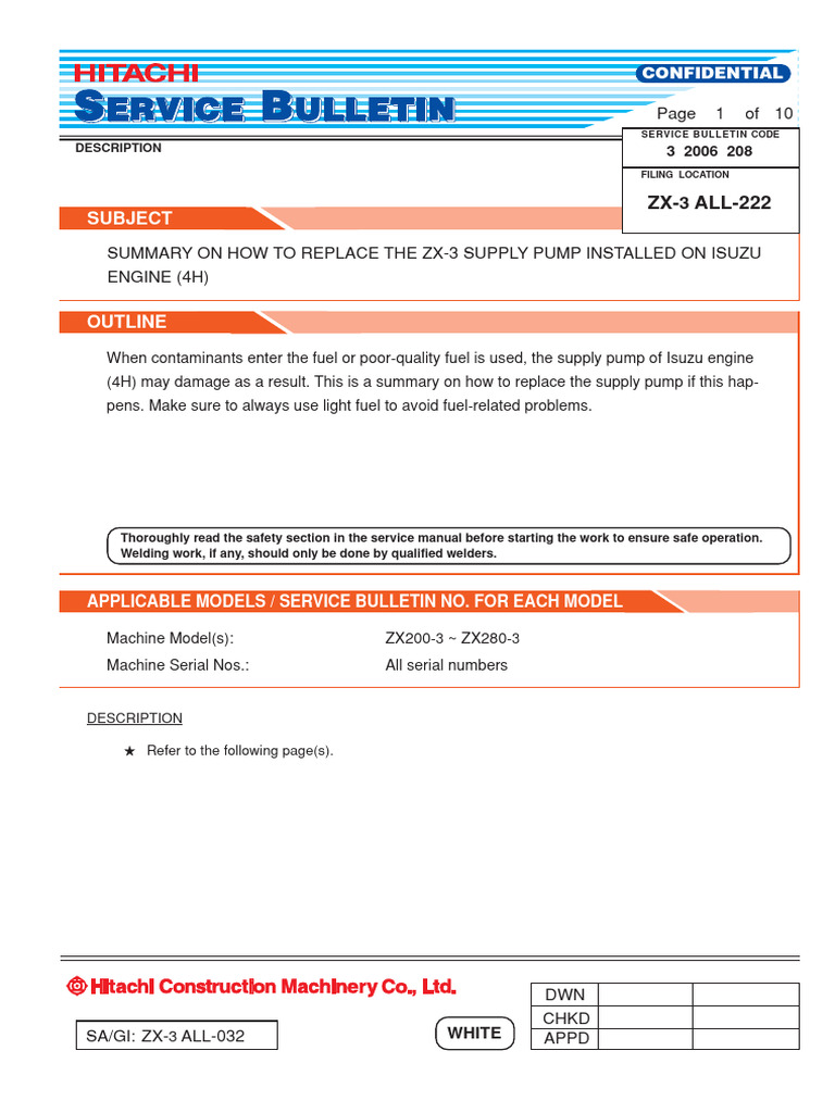 Service Bulletin 32006208 Summary On How To Replace The ZX-3 Supply ...