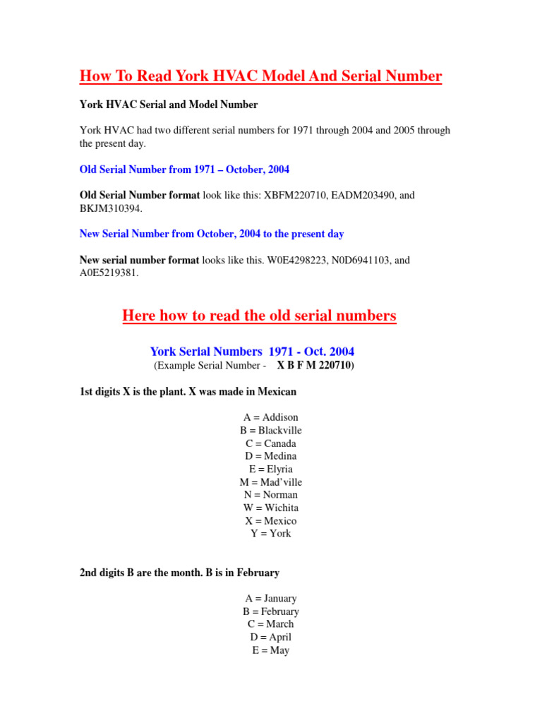 York Serial Numbers Info | PDF