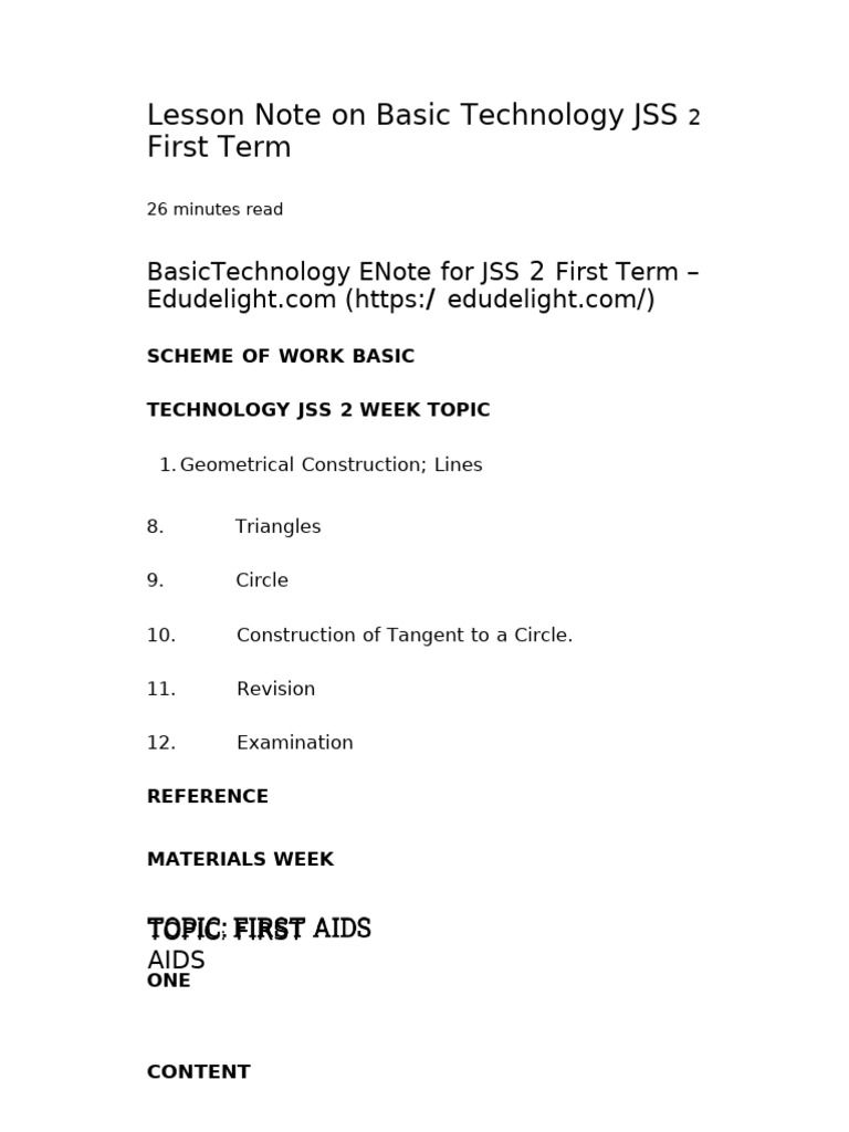 Lesson Note On Basic Technology JSS 2 First Term - Edudelight - Co | PDF | Natural Rubber | Steel