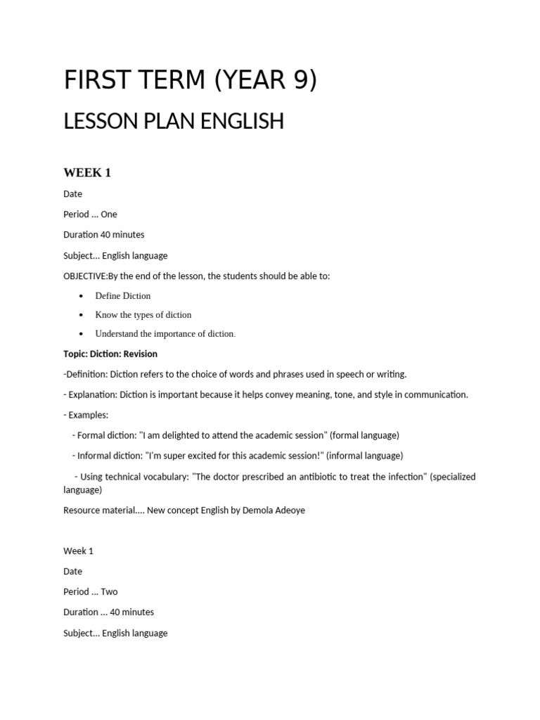 English Language Lesson Plan Year 9 | PDF | Part Of Speech | Poetry
