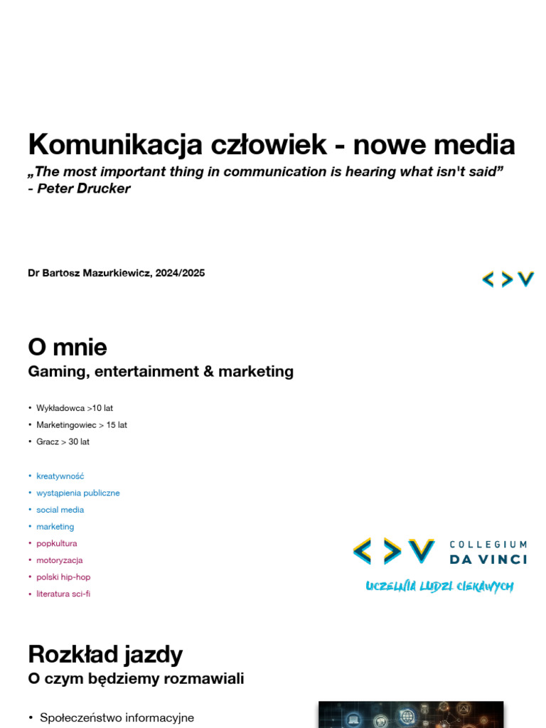 Komunikacja Czlowiek - Nowe Media Konwersatorium i Laboratorium Full | PDF
