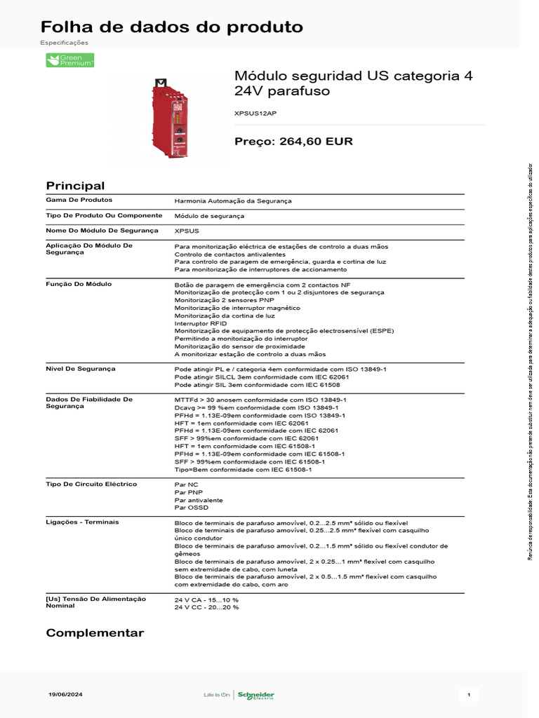 Módulo de Segurança XPSUS12AP | PDF | Diodo emissor de luz | Relé