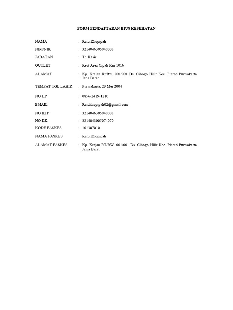 Form Pendaftaran BPJS Kesehatan | PDF