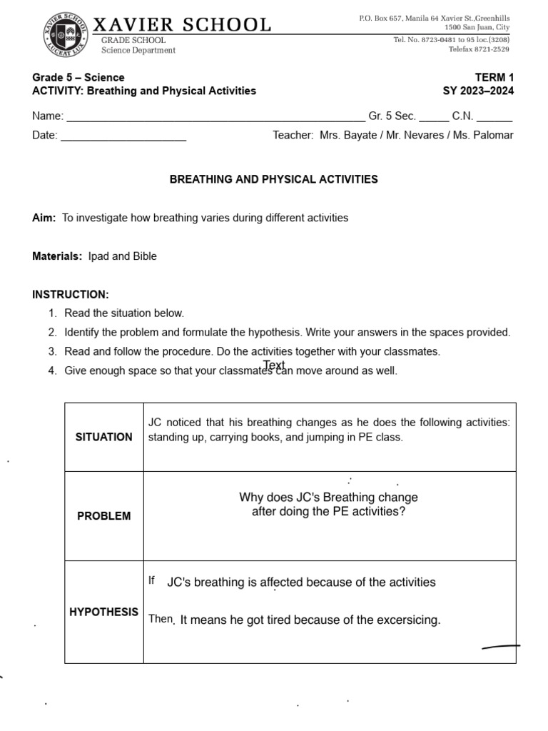 Grade 5 Science: Breathing Activities | PDF | Self-Improvement