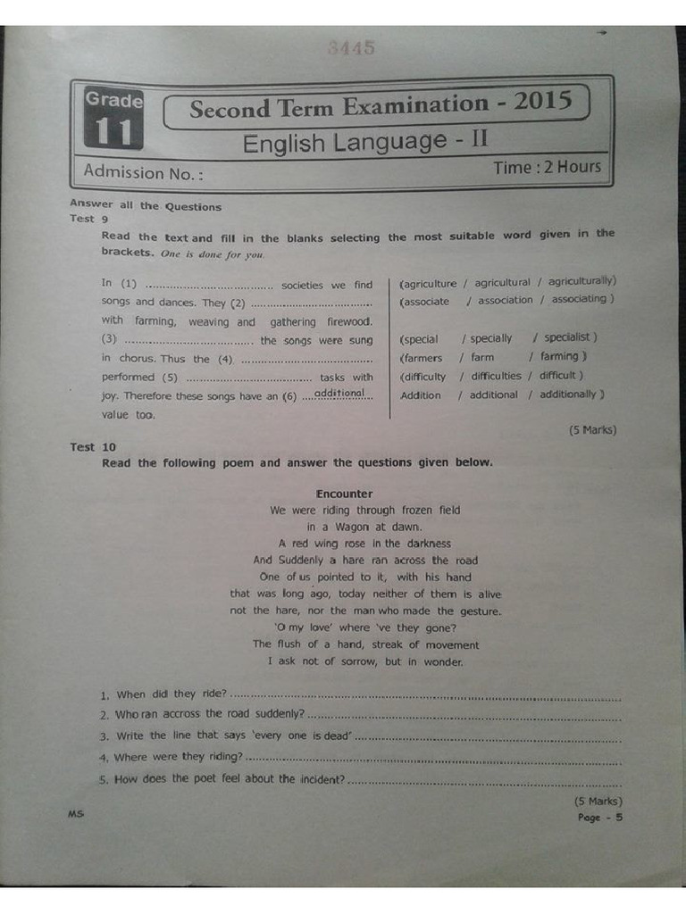 OL English Model Paper No 5 | PDF