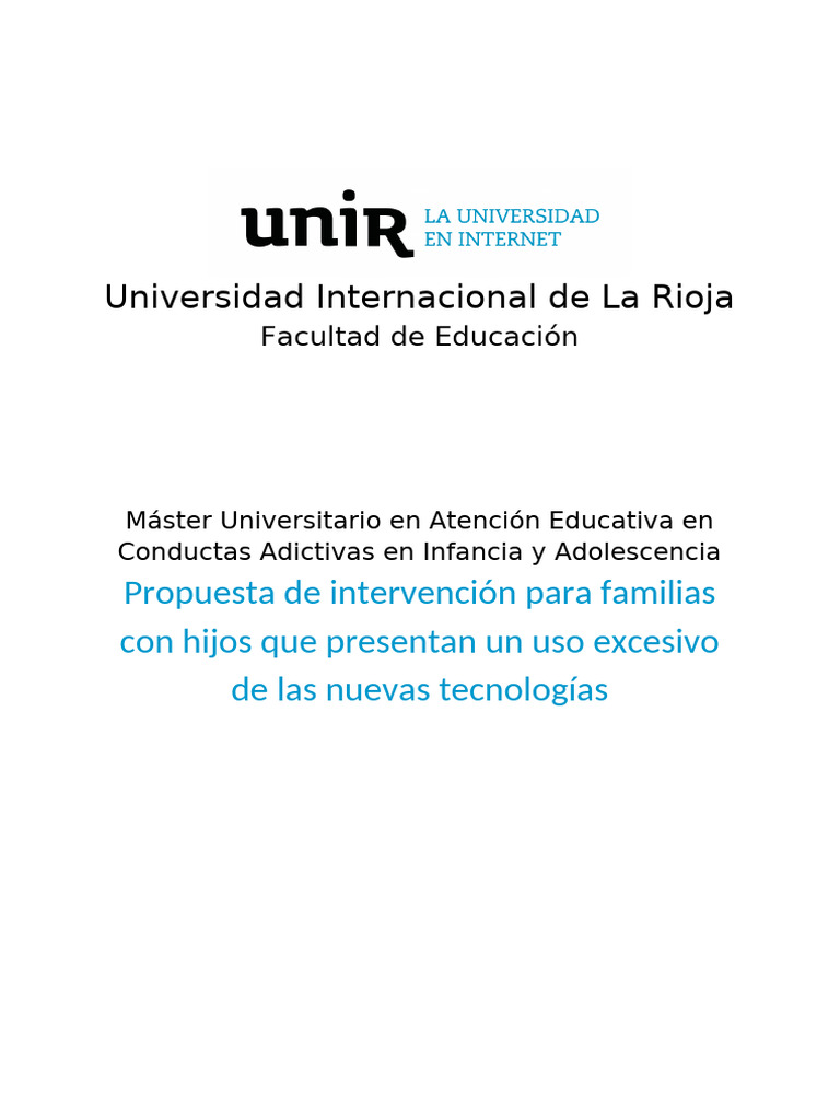 TFM Unir 1 Entrega | PDF | Tecnología de información y comunicaciones | Adolescencia