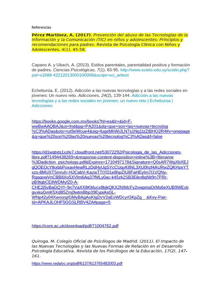 Referencias | PDF | Adolescencia | Tecnología de información y comunicaciones