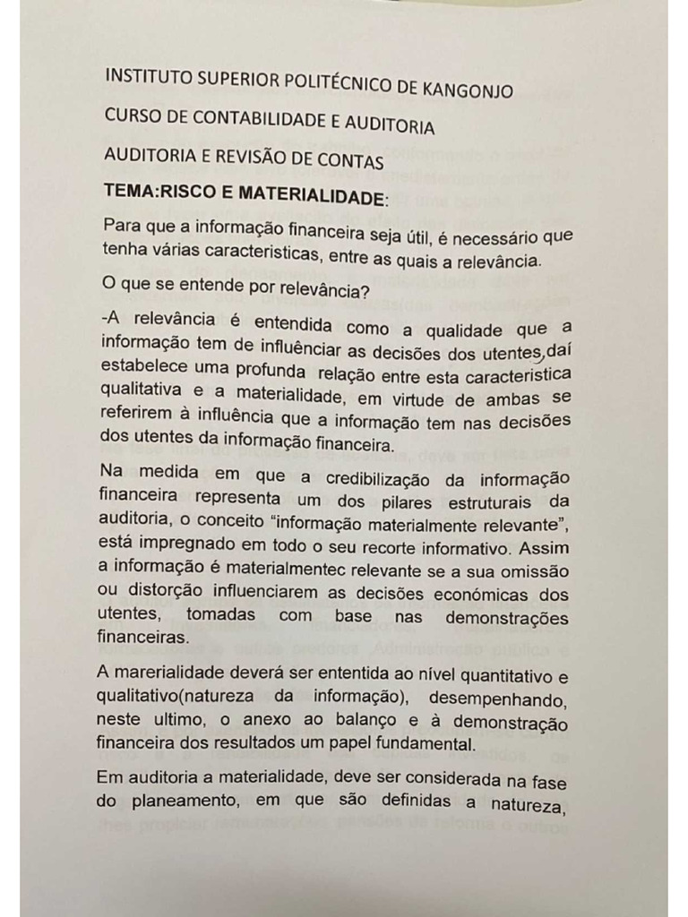 materialidade e risco | PDF