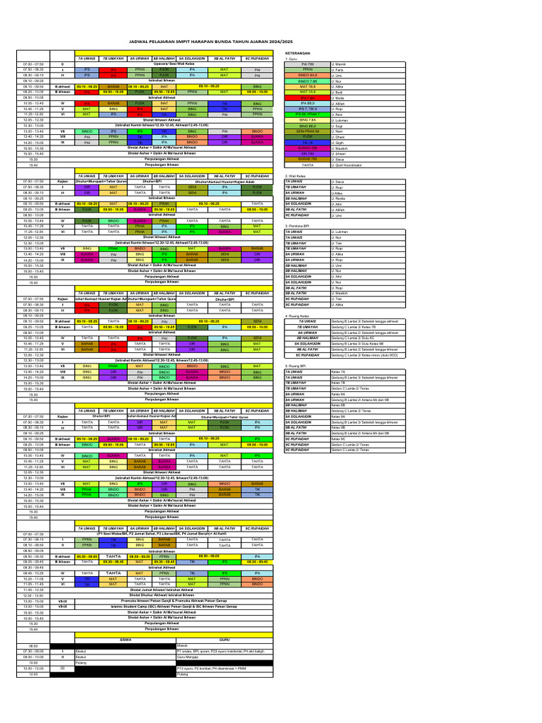 Jadwal Pelajaran Spanda 2024 2025 | PDF