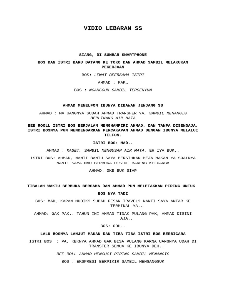 Naskah Short Movie Lebaran Ss 2024 | PDF