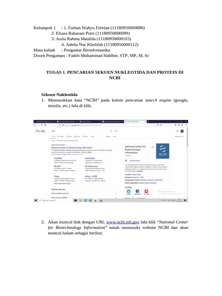 (Kelompok 1) P. Bioinformatika - Pencarian Sekuen Nukleotida Dan Protein Di NCBI | PDF