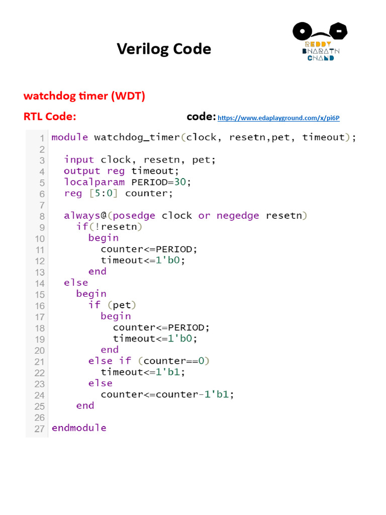 Watchdog Timer (WDT) Verilog Code | PDF