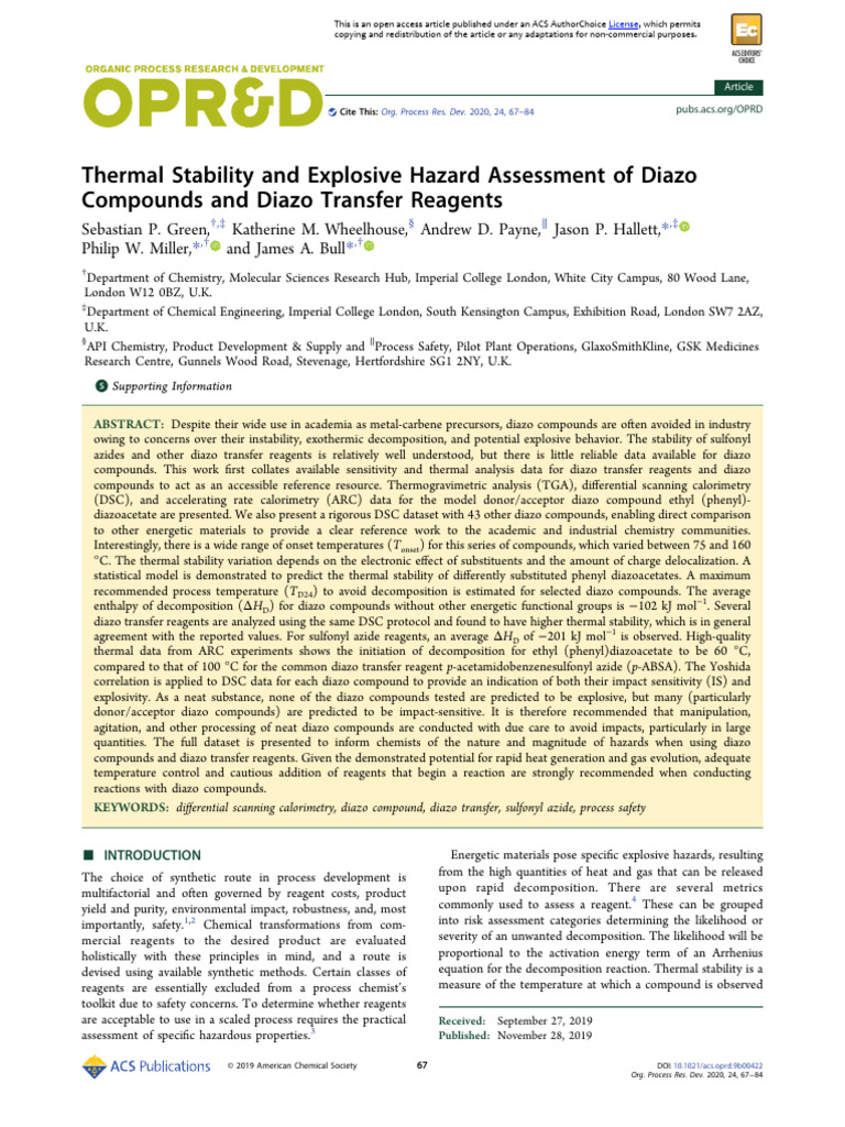 Green Et Al 2019 Thermal Stability and Explosive Hazard Assessment of ...