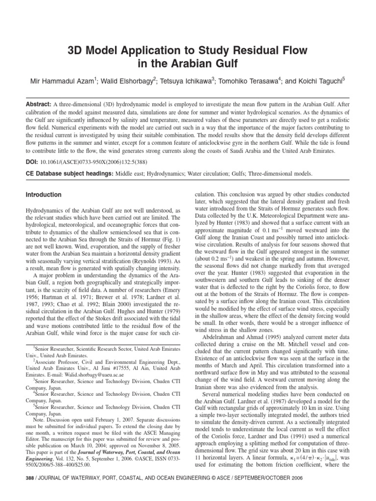 3D Model Application To Study Residual Flow in The Arabian Gulf | PDF | Oceans | Persian Gulf