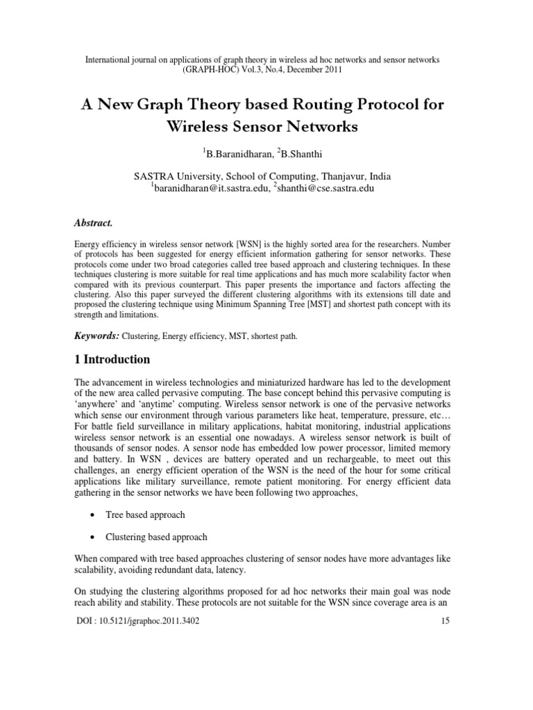 A New Graph Theory Based Routing Protocol For Wireless Sensor Networks Pdf Wireless Sensor