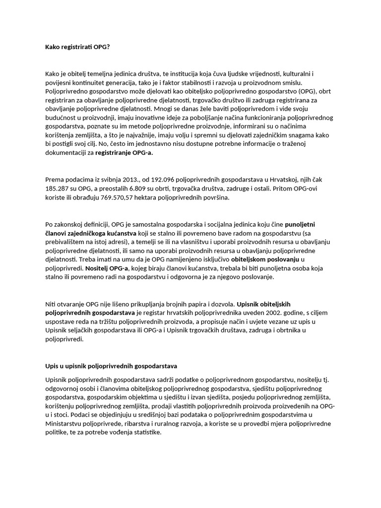 Kako Registrirati OPG | PDF