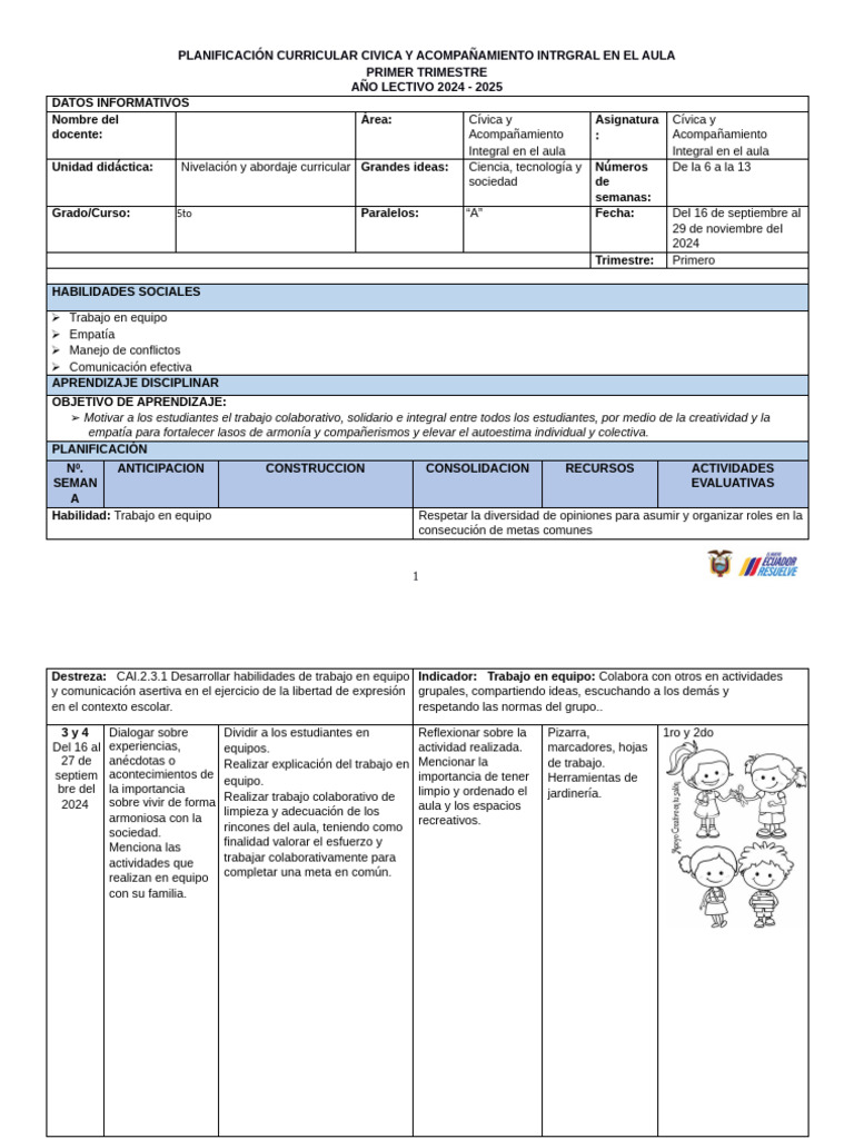 1er Trimestre Acompañemiento-Civica de 5to Año 2024-2025 | PDF | Las emociones | Salón de clases