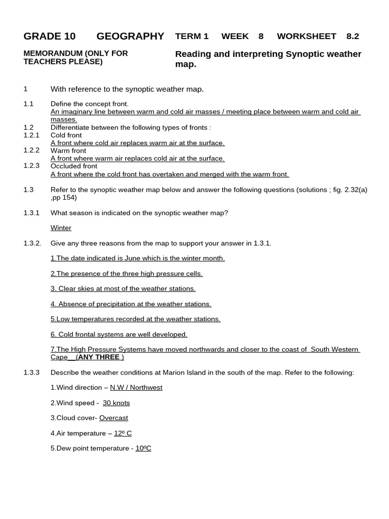 Memo w8 Ws 8.2 Weather Map | PDF | Atmospheric Pressure | Weather