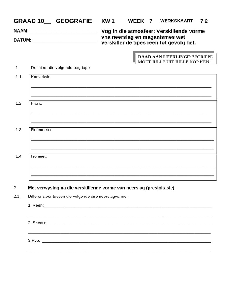 W7a WK 7.2 Neerslag en Tipes Reen | PDF