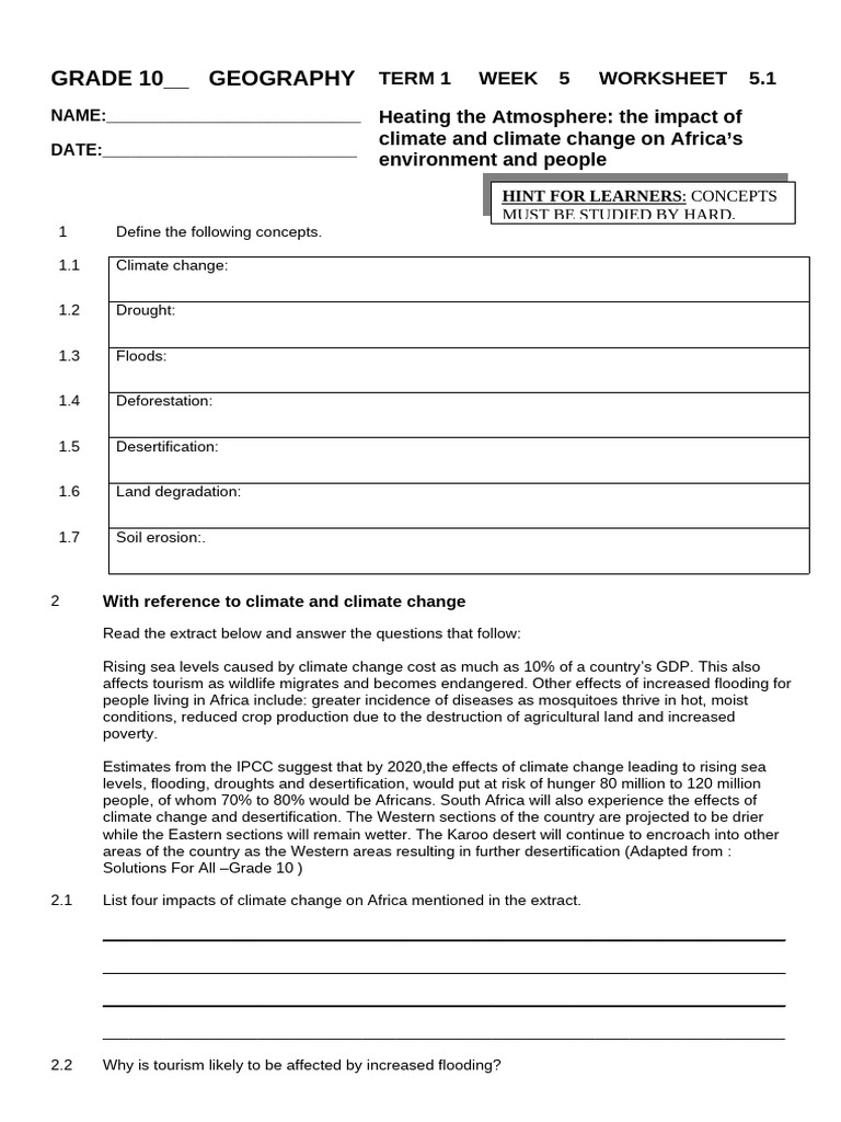 W5e Ws 5.1 Impact of Climate Change | PDF | Climate Change | Drought