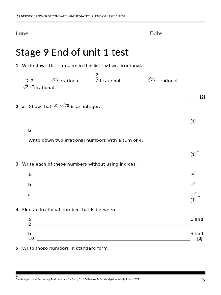 Unit 1 End - of - Unit Test | PDF | Numbers | Elementary Mathematics