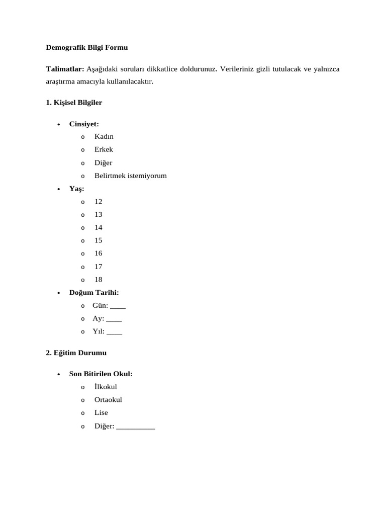 Demografik Bilgi Formu | PDF