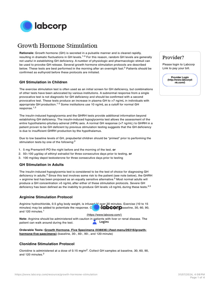 Growth Hormone Stimulation - Labcorp | PDF | Growth Hormone ...