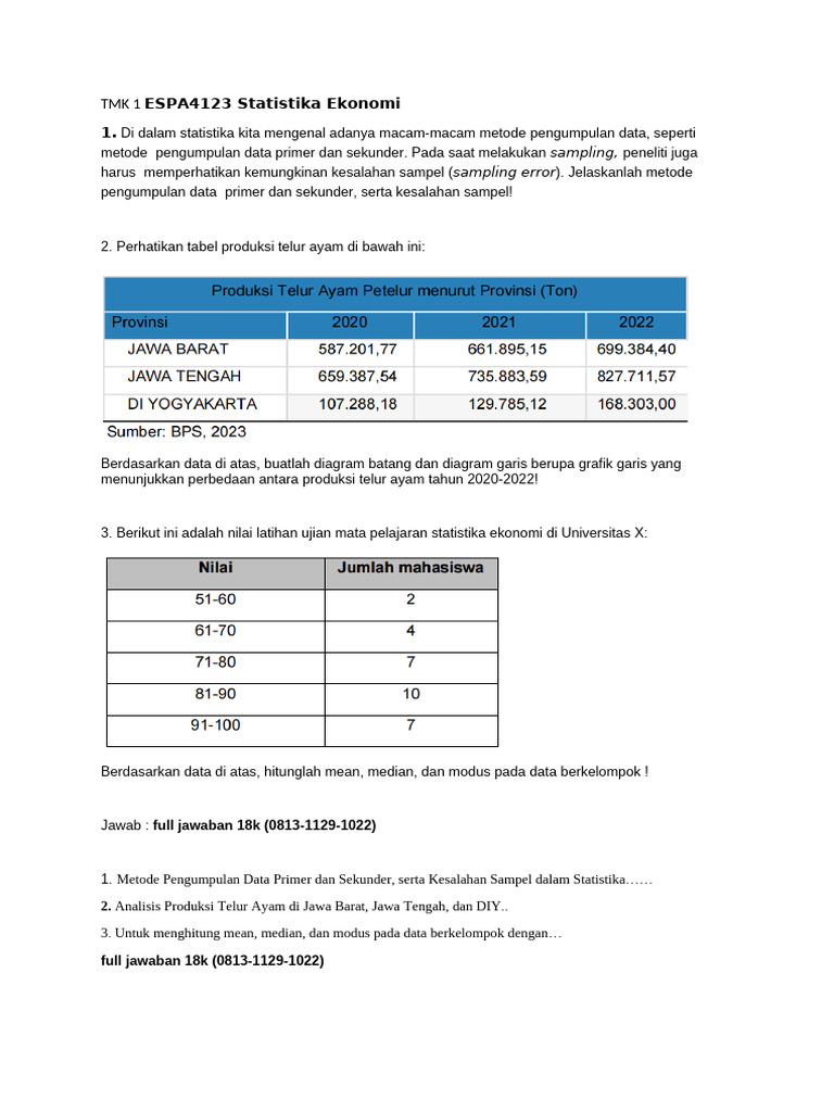 TMK 1 ESPA4123 Statistika Ekonomi | PDF