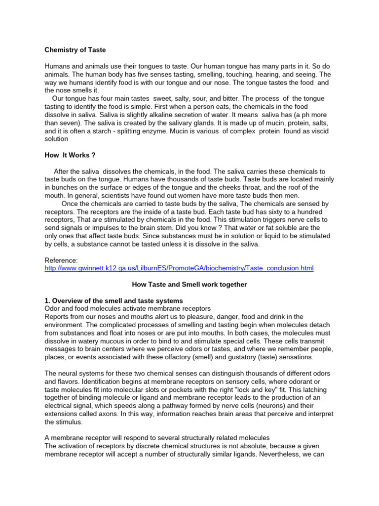 Chemistry of Taste | PDF | Taste | Senses