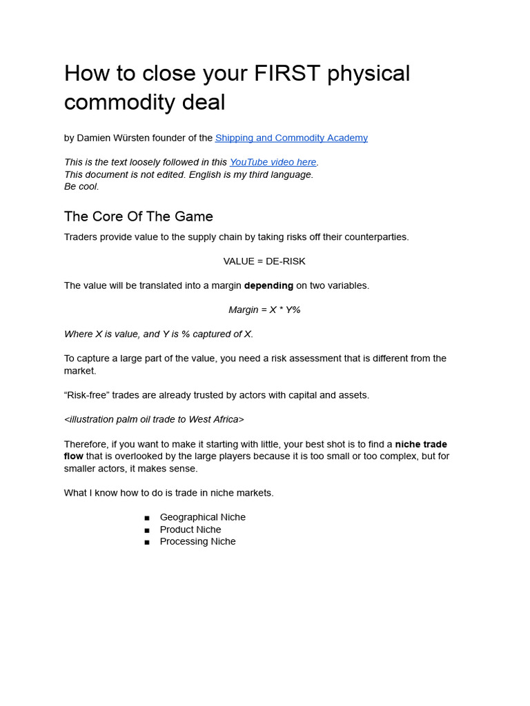 How To Close Your FIRST Physical Commodity Trading | PDF | Cargo ...