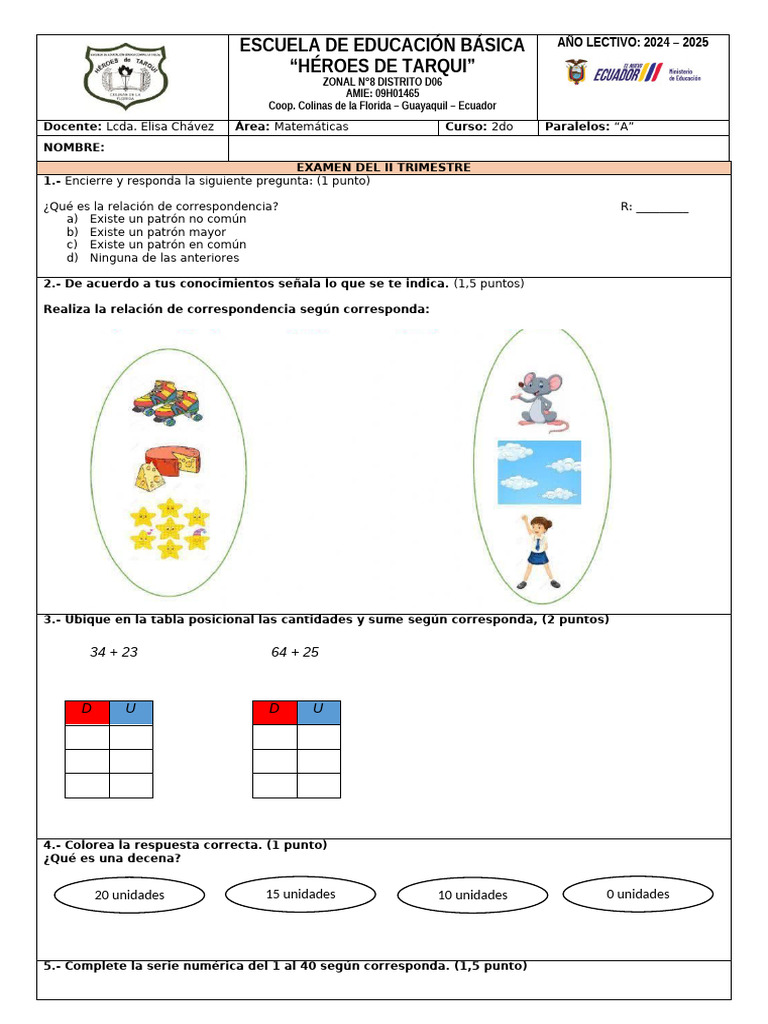 Examen de Matematica II Trimestre 2do | PDF