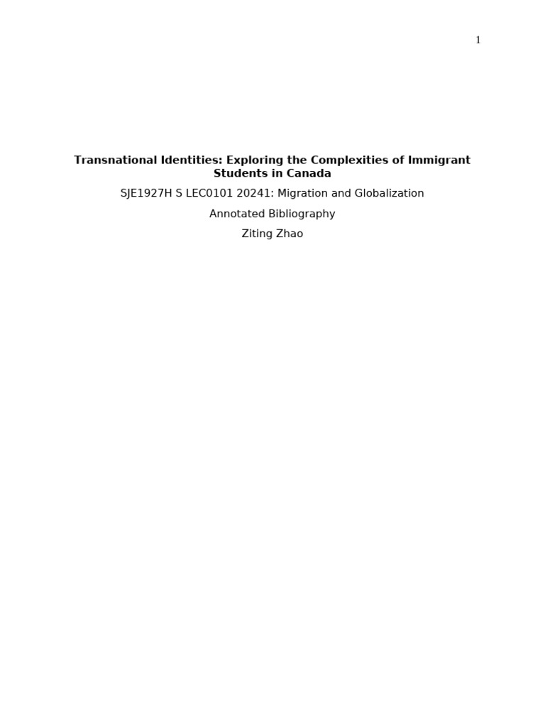 Migration and Identity Ziting Final Paper | PDF | Cultural Assimilation ...