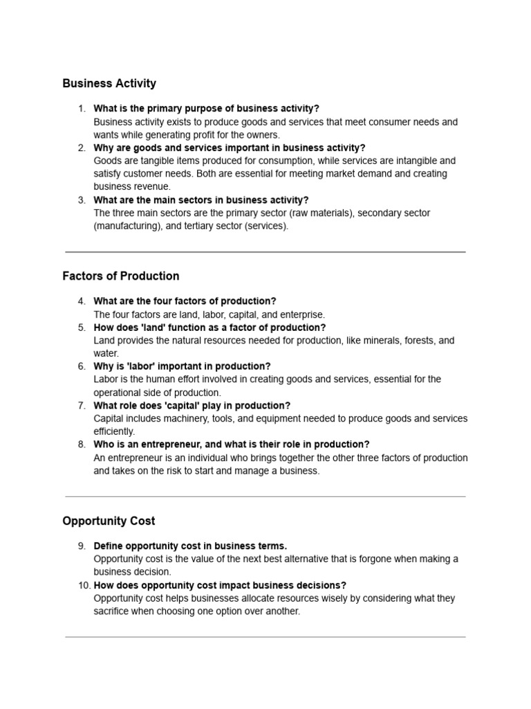 business activities igcse o level | PDF | Entrepreneurship ...