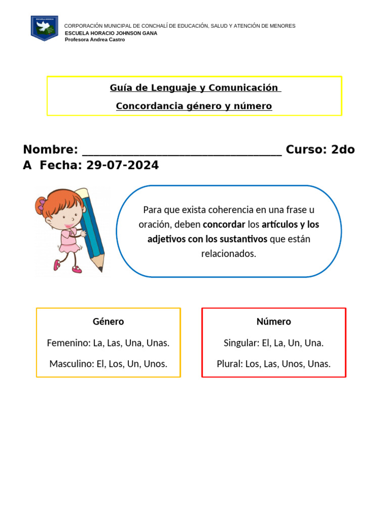 Guia Concordancia Genero y Numero | PDF | Sustantivo | Adjetivo