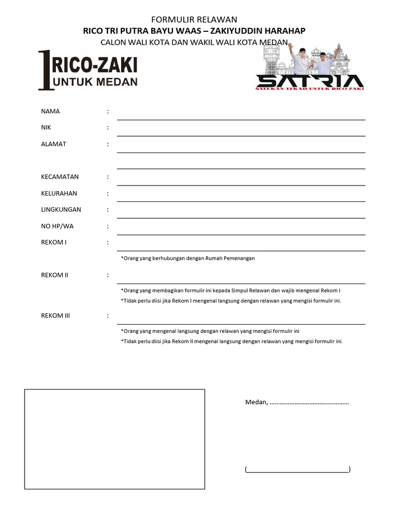 Formulir Relawan RICO ZAKI | PDF