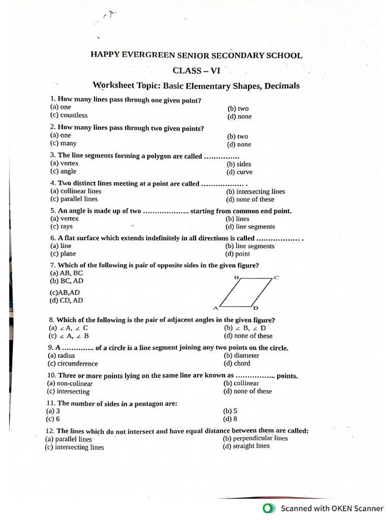 Class 6th Maths Worksheet | PDF