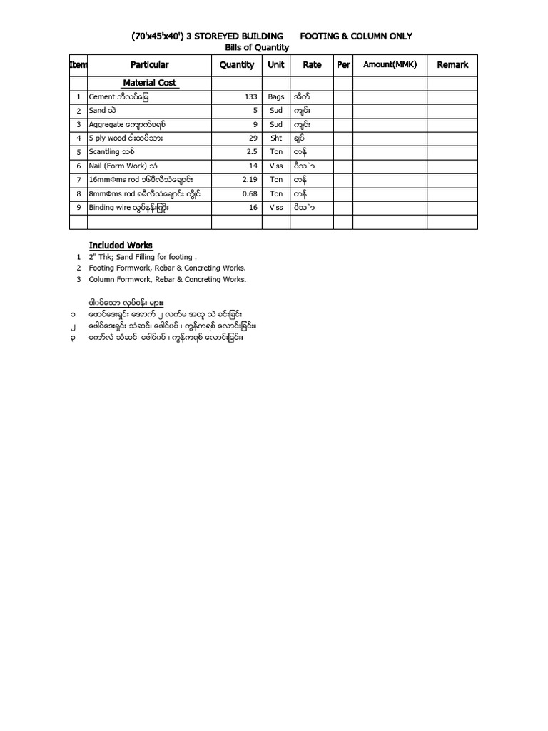 Monastery_Footing & Column Estimate | PDF