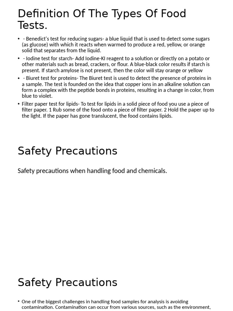 Definition of The Types of Food Tests | PDF