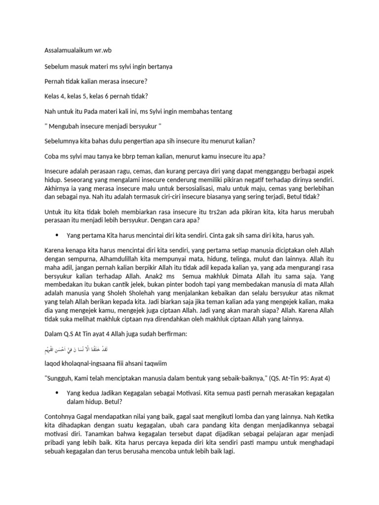 Mengatasi Insecure dengan Syukur | PDF