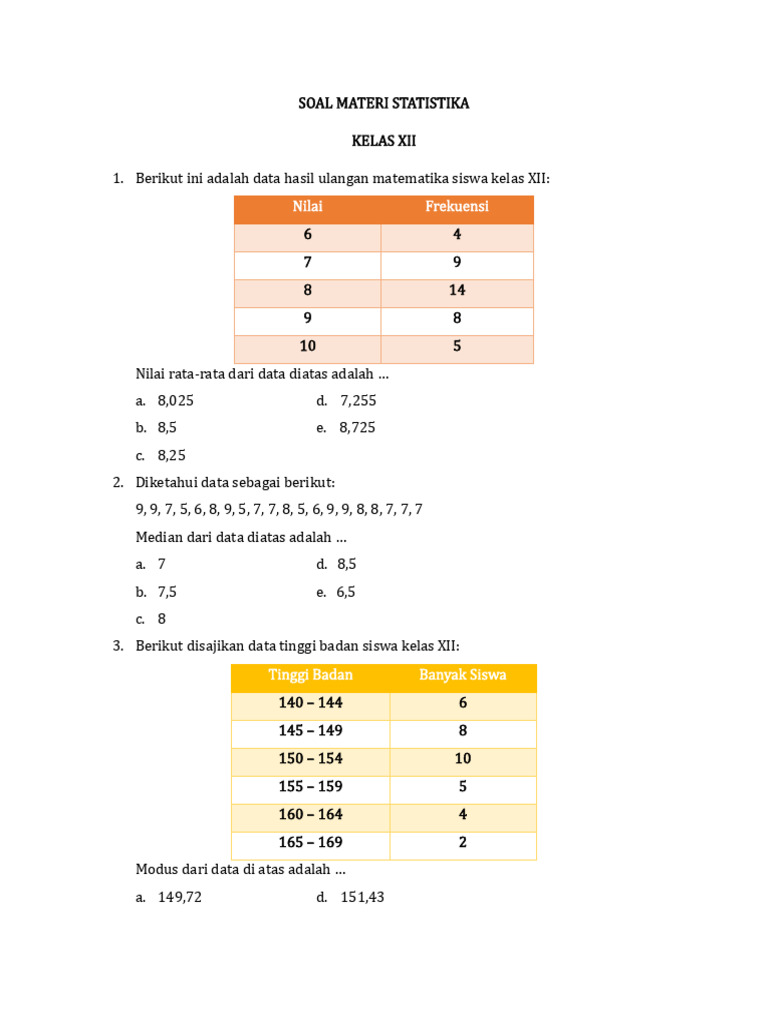 Soal Materi Statistika Kelas Xii | PDF